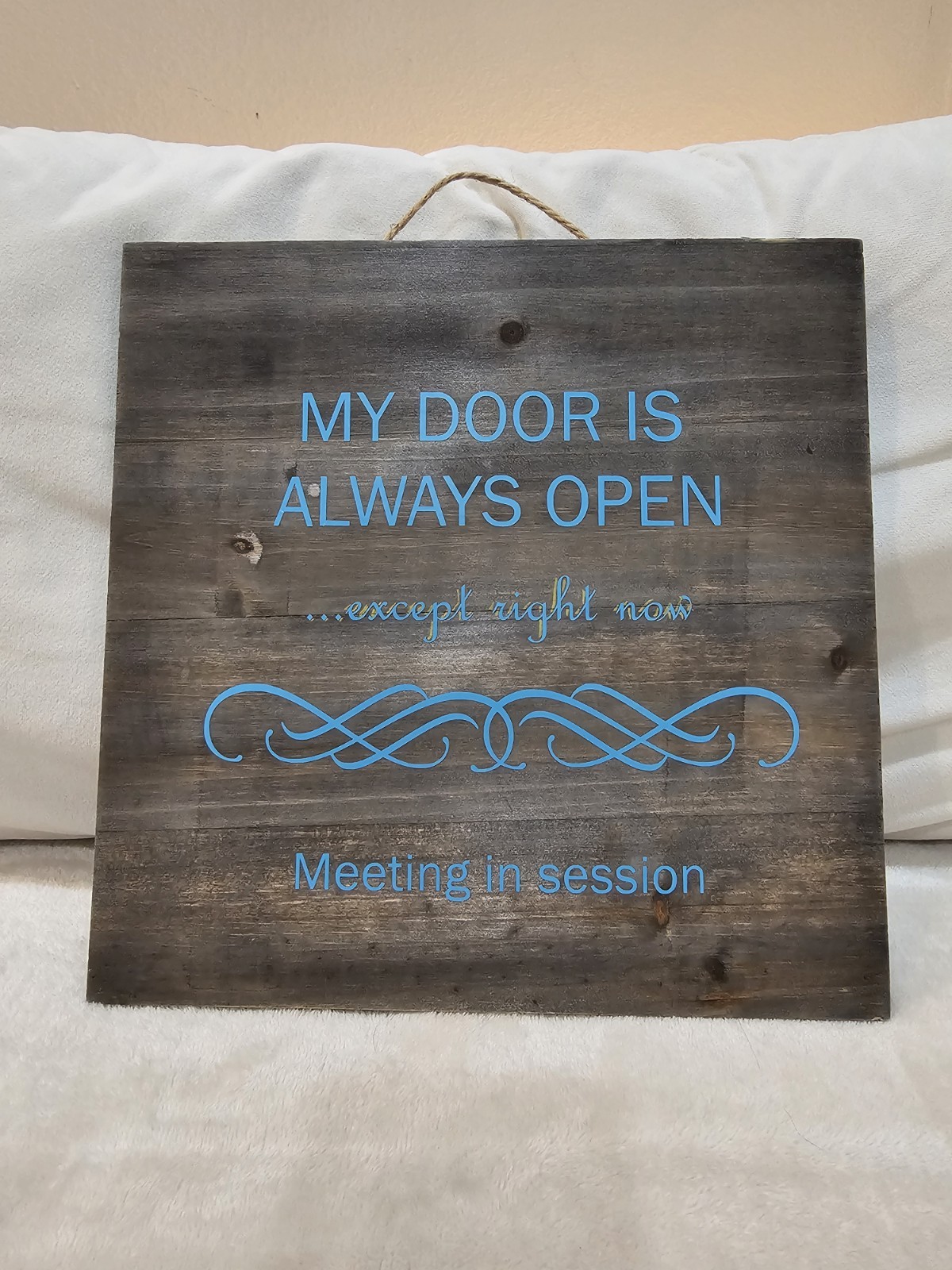 Wooden sign hanging art 10"X 10"- For home or office "My door is always ...