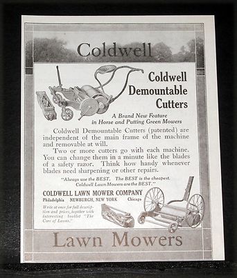 1913 OLD MAGAZINE PRINT AD, COLDWELL LAWN MOWERS, WITH DEMOUNTABLE ...