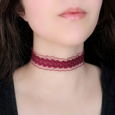Burgundy Red Lace Choker Wide Ruffle Gothic Victorian Necklace Goth ...
