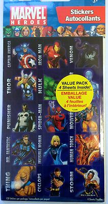 4 Sheet Marvel Heroes Sticker Party Favors Teacher Supply Hulk Ironman ...