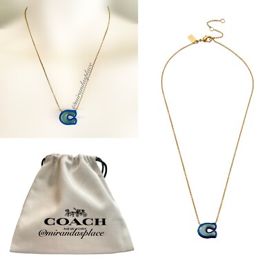 NWT COACH Signature C Charm Vibrant Blue Enamel Pendant Necklace | eBay