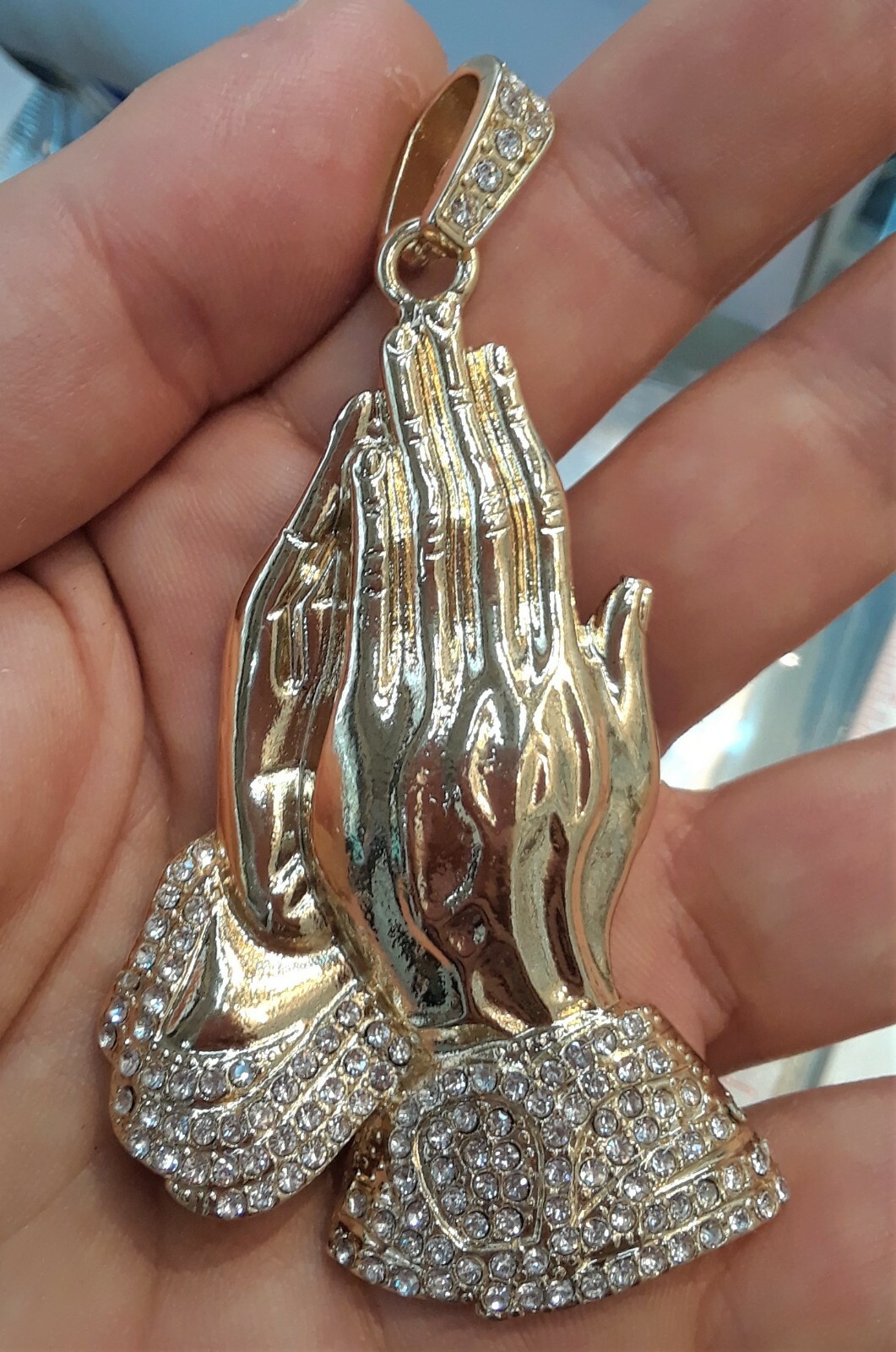 Gold Hip Hop Rap Crystal Pendant Jesus Cross Praying Hands 36 Franco ...
