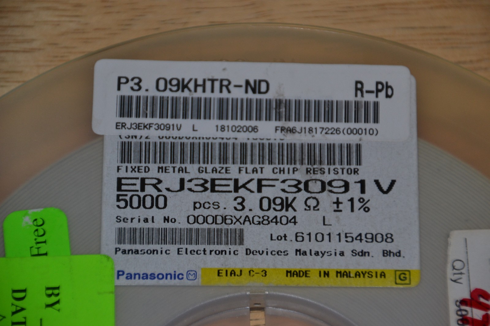 Lot of 4746 Genuine Panasonic ERJ3EKF3091V Resistors 3.09K OHM 1% 1/16W ...