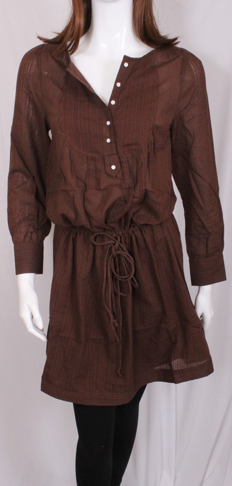 NEW WOMEN CHOCOLATE BROWN LONG SLEEVE TOP/ DRESS/ TUNIC WITH TIE AT ...