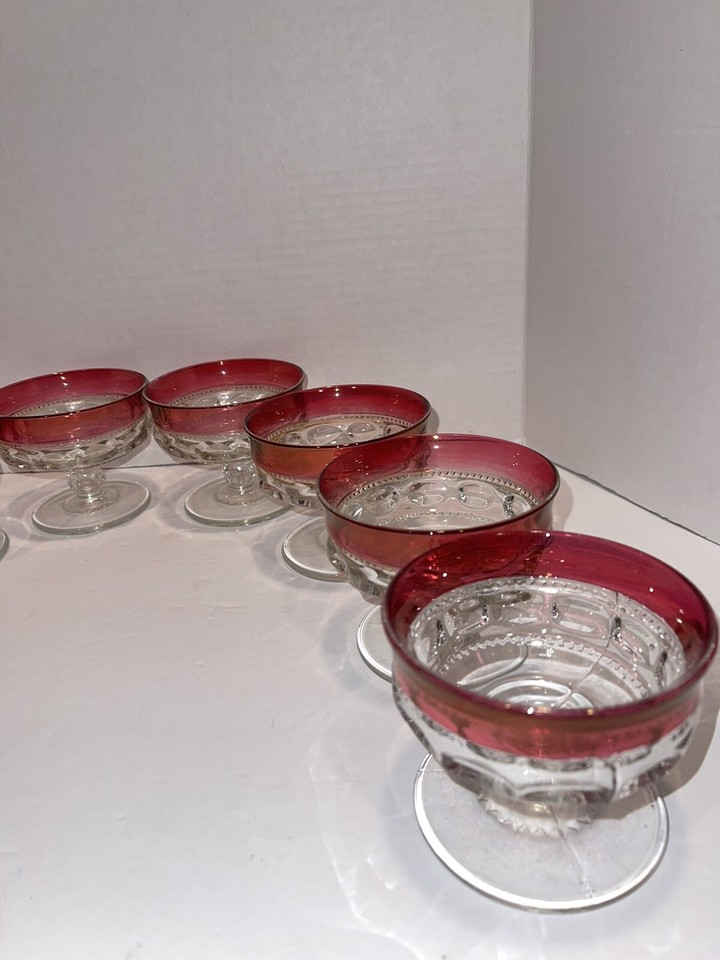 8 Kings Crown Red Thumbprint Tiffin Franciscan Champagne Sherbet Glass ...