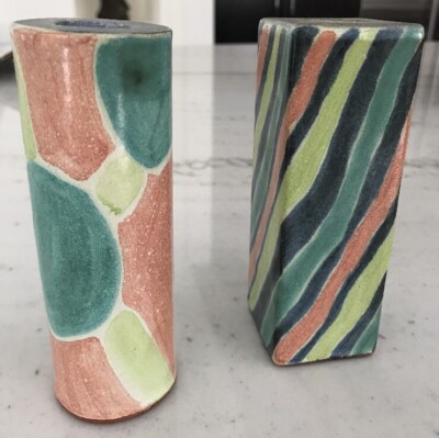 T.S. SARA POST ART POTTERY CANDLESTICKS candle holders (2) | eBay