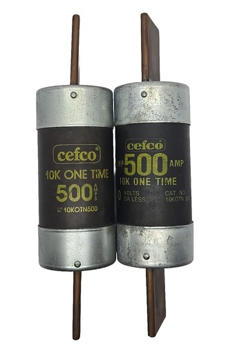 Pack of (2) Cefco 500 Amp 250 Volt AC Class H One Time Fuse 10KO TN 500 ...