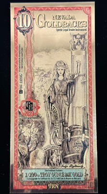 10 NEVADA Goldbacks 1/100 oz 24K Pure Gold Aurum Gold Foil Note IN ...