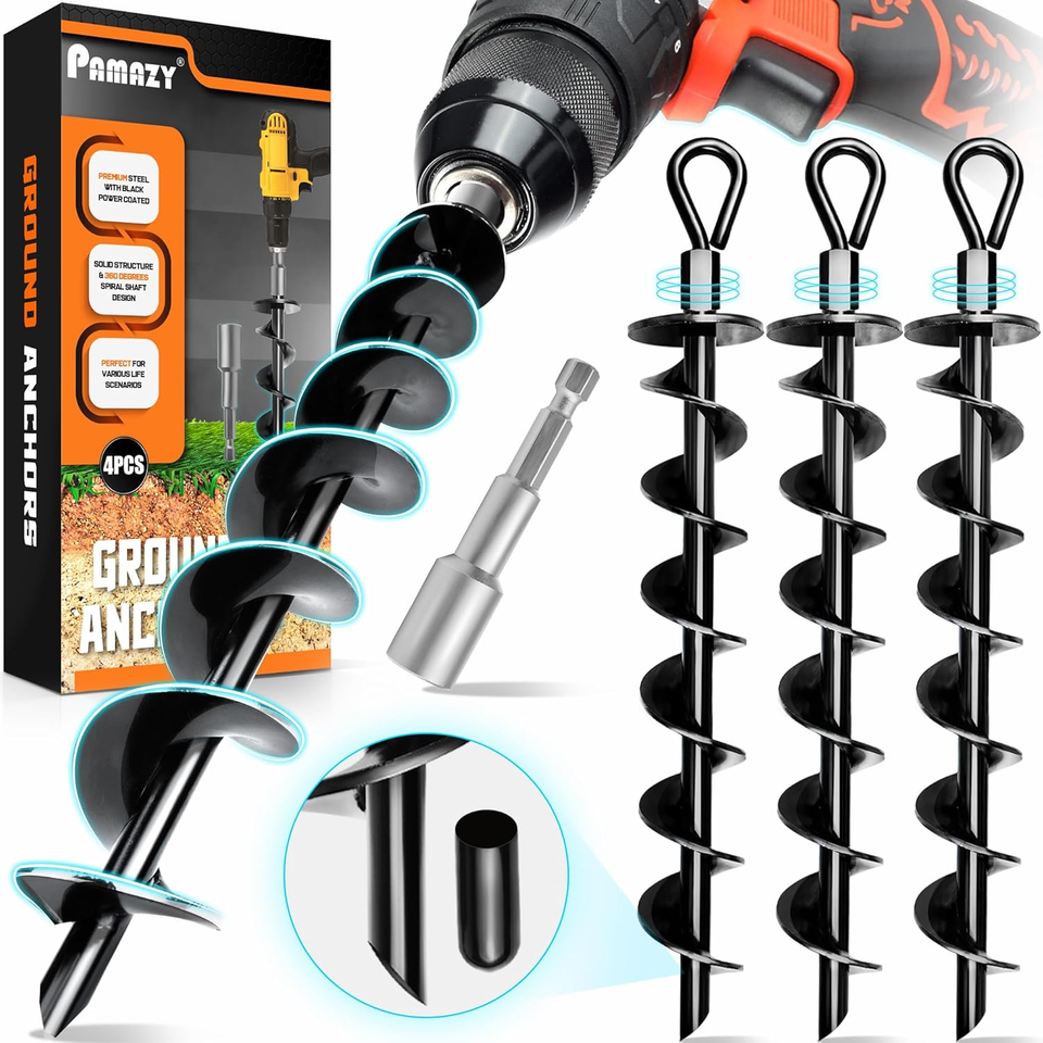 [Premium] 4 Pack Ground Anchors with Power Nut Driver Drill Bit, Ground ...
