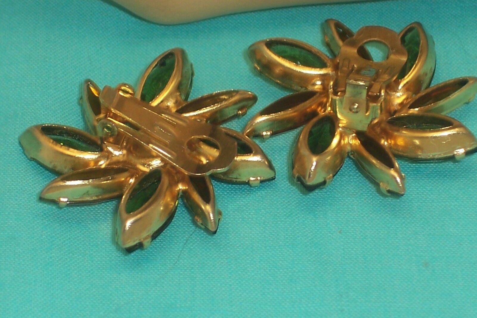 Vintage BIG Green & Amber Navette Rhinestone Open Bac… - Gem