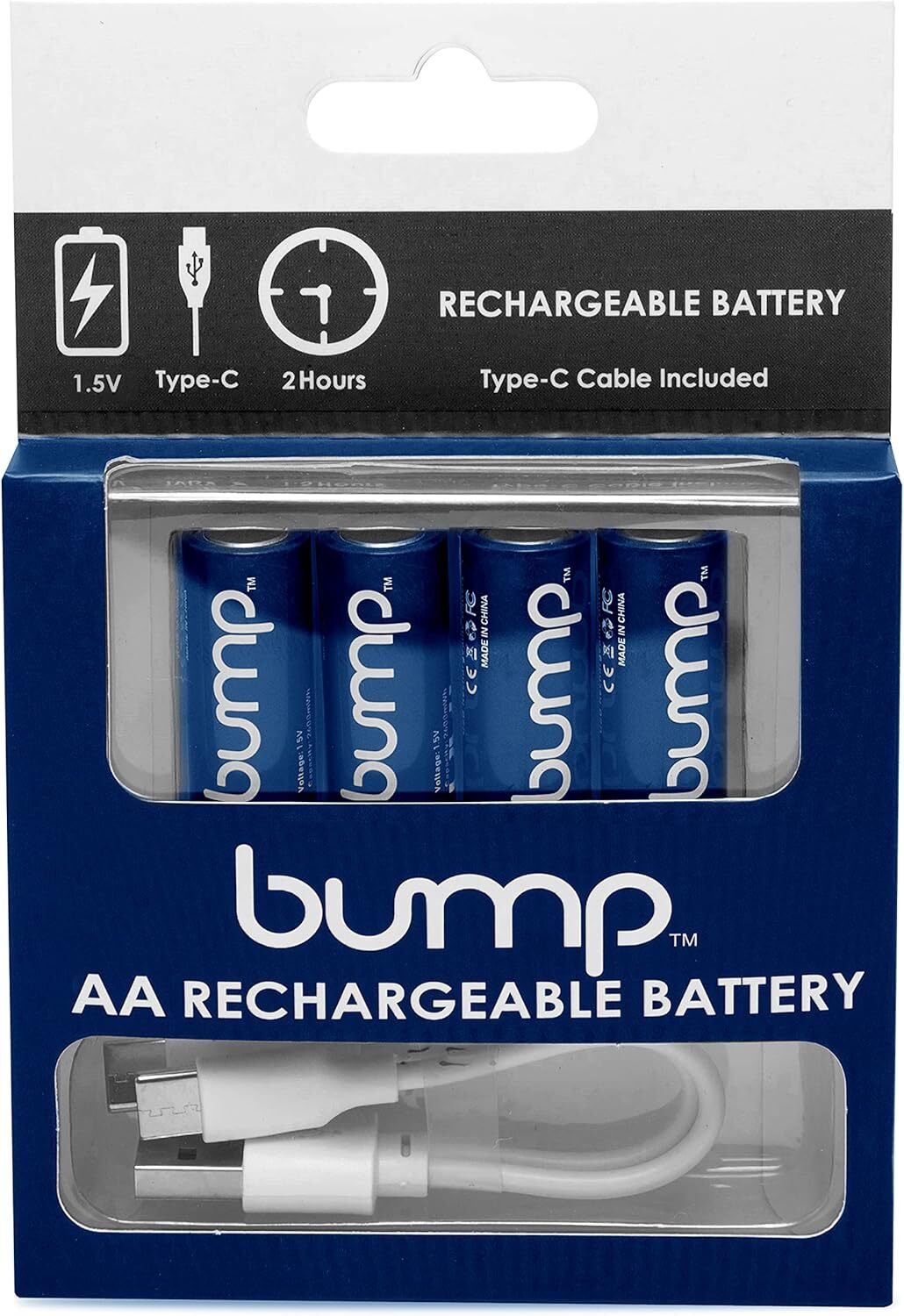 Bump 4 pack USB AA Lithium ion Rechargeable Batteries 1.5V 2600mWh w/USB-C Cable | eBay