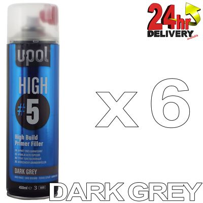 U-Pol HIGH5 1K Ready For Use DARK GREY High Build Paint Primer 450ml 6 ...