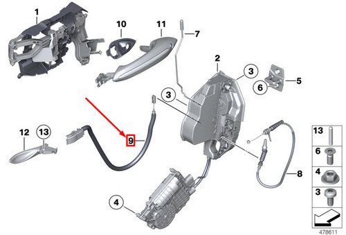 NEW BMW 5 F10 FRONT DOOR OPENER BOWDEN CABLE 51217175652 7175652 ...