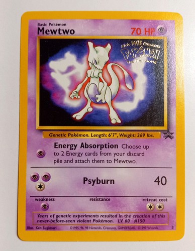 Mewtwo #3 NM Vintage Wizards Black Star Promo - WB Pokemon First Movie ...