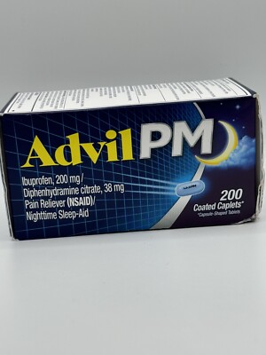 Advil PM Ibuprofen 200mg Pain Reliever Nighttime Sleep Aid 200 Cap Box ...