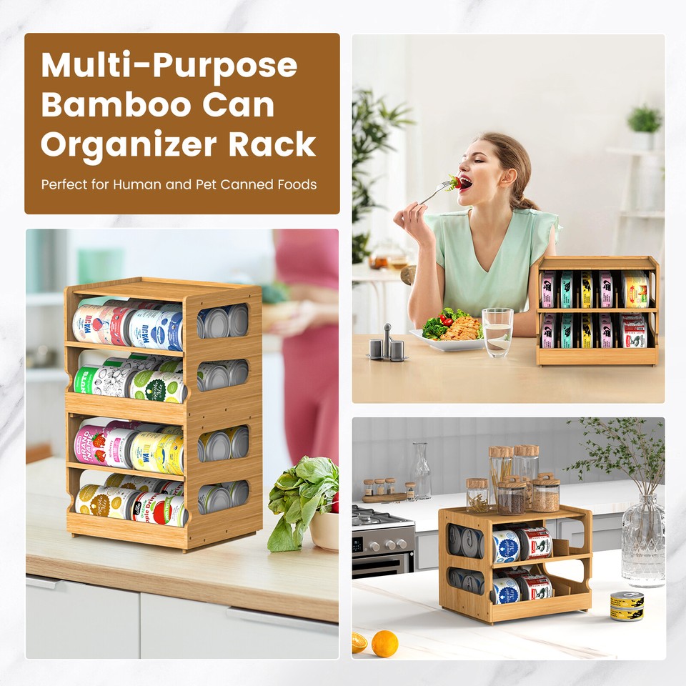 Upgraded Bamboo Cat Food Can Organizer - FIFO Pantry Storage Rack ...