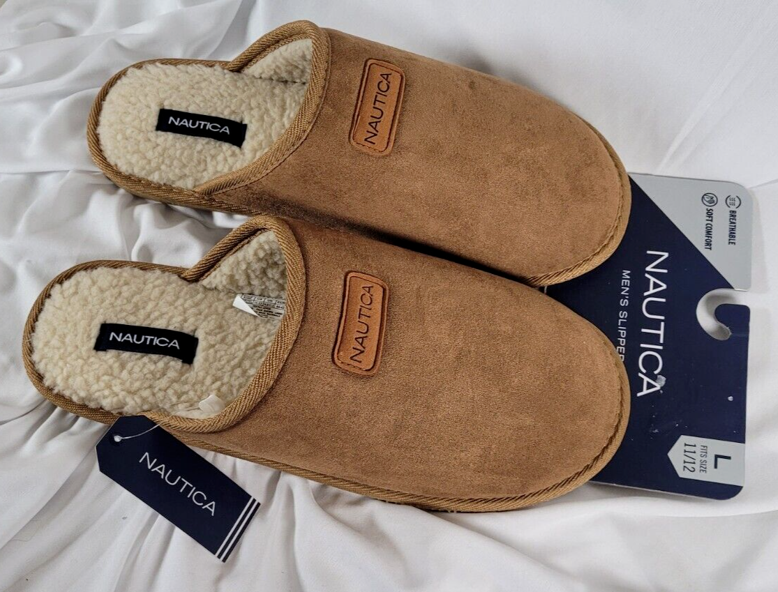 Nautica Scuff Slippers L Size 11-12 Micro-Suede w/Plush Lining Tan FREE ...