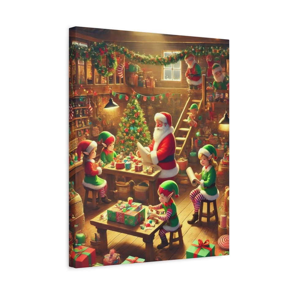 Santa’s Workshop Canvas Wall Art Christmas Eve Cozy Santa & Elves ...