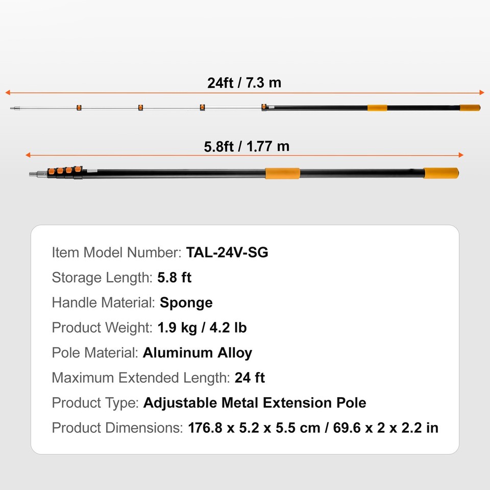 Telescoping Extension Pole 6 to 24 FT Multi-Purpose for Painting ...