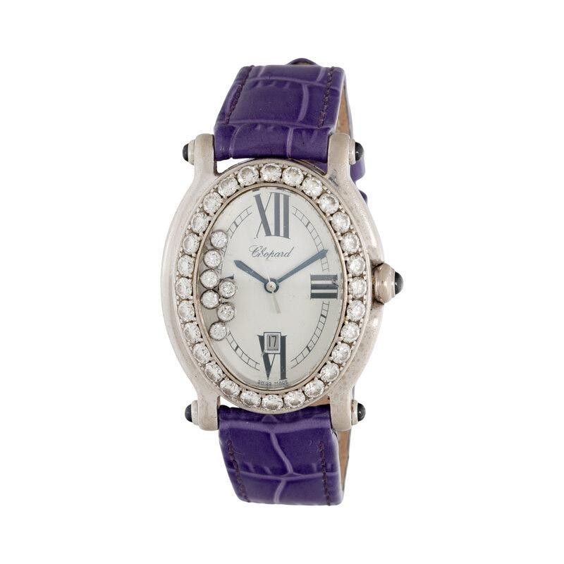 Chopard Happy Sport Floating Diamond & Diamond Bezel Purple Leather ...