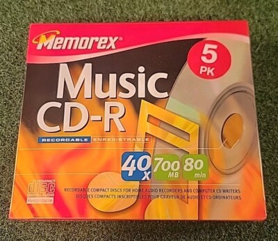 New - Memorex Music CD-R Recordable Compact Discs 5 pack 40x 700 MB 80 ...
