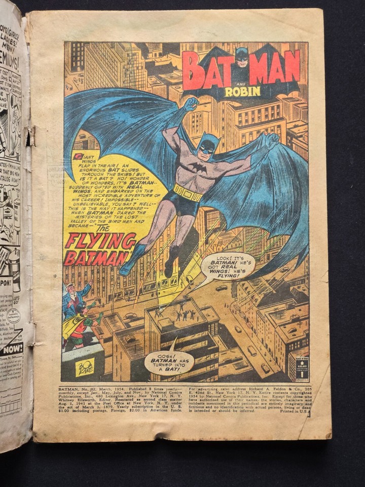 BATMAN #82 Mar 1954 WIN MORTIMER FLYING BATMAN COVER VERY RARE PRECODE ...