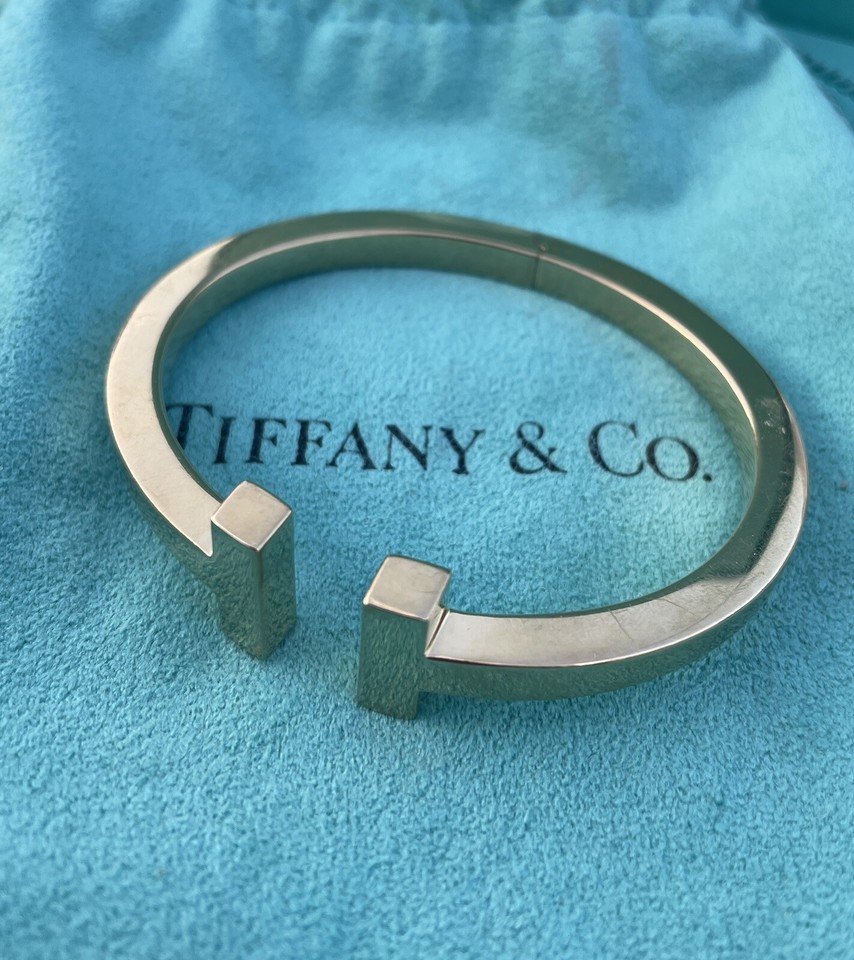 Tiffany & Co. 18k Gold T Square Bangle Cuff Bracelet Sz Medium 30g ...