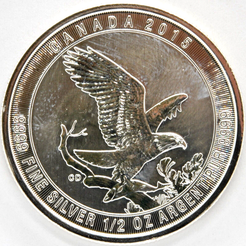 2015 CANADA 1/2 OZT FINE SILVER 9999 BALD EAGLE BIRD RCM $2 BULLION ...