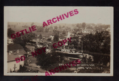 Omro WISCONSIN RPPC c1920 STEAMBOAT THISTLE Steamer BIRDSEYE VIEW TOWN ...