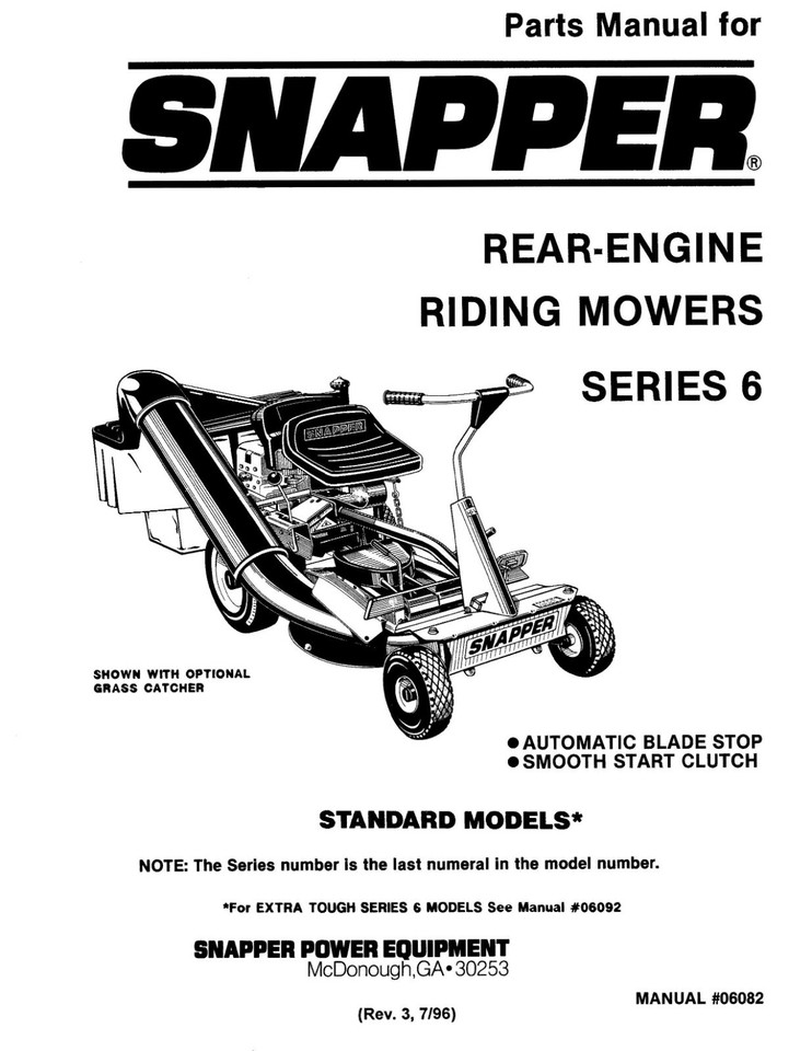 Rear Engine Series 6 Parts Manual Snapper Lawn Mower Rear Engine Series ...