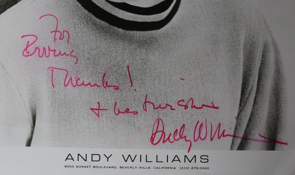 Andy Williams Autograph signed inscribed promotional photograph Sheldon ...