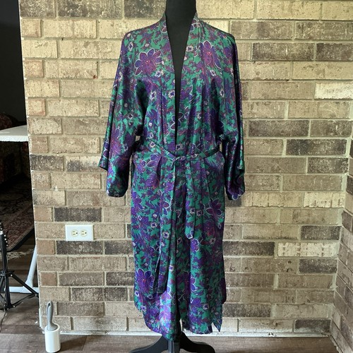 VINTAGE Victoria's Secret One Size Satin Robe Gold Label Paisley Floral ...