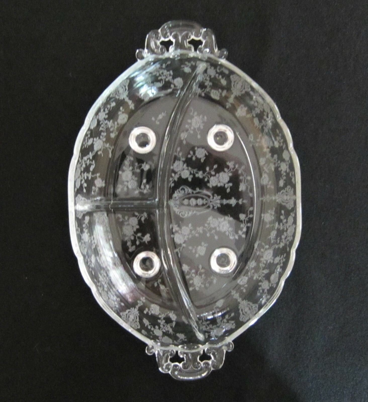 Crystal Relish Dish Oval Three Part Cambridge Glass Etched Rose Point ...