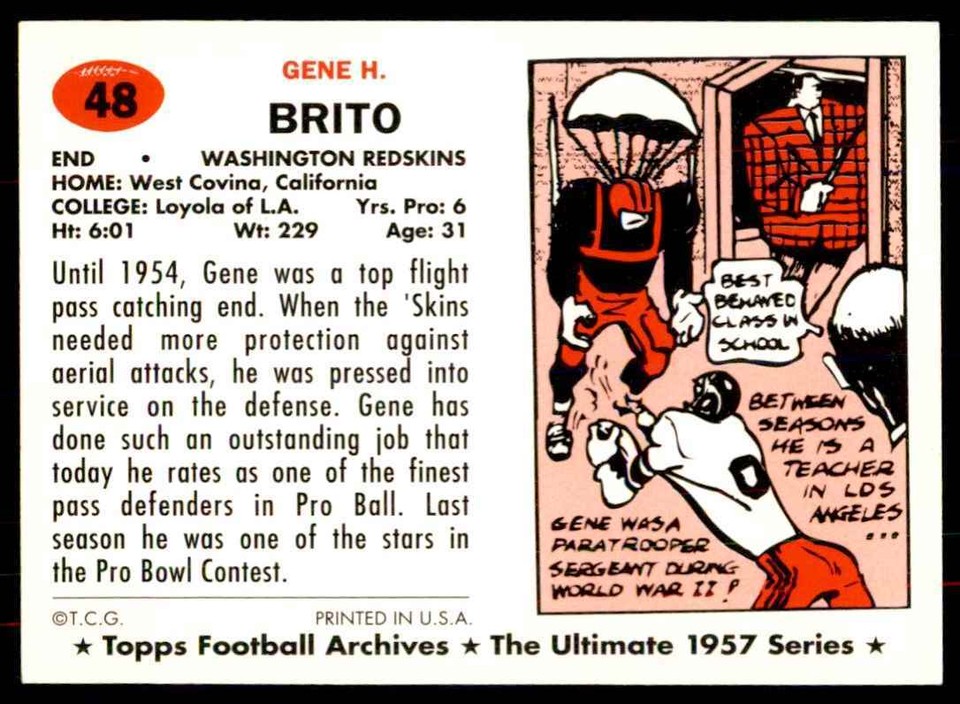 1957 TOPPS ARCHIVES GENE BRITO WASHINGTON REDSKINS #48 | eBay