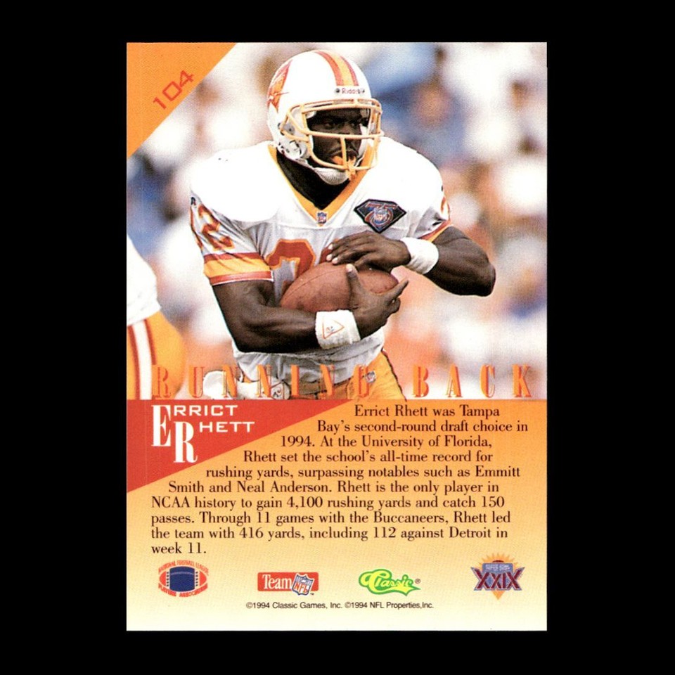 Errict Rhett 1994 Classic NFL Experience Tampa Bay Buccaneers #104 ...