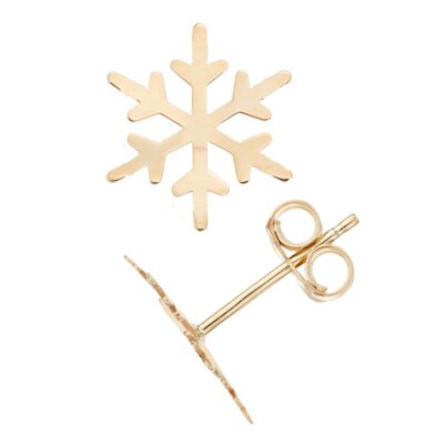 Snowflake Stud Earrings with Push Back Post Real Solid 10K Yellow Gold ...