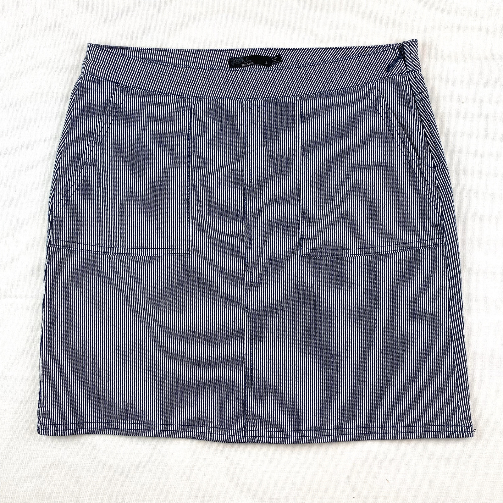 Prana Kara Indigo Stripe Stretch Mini Skirt Pockets Womens Size 4 ...