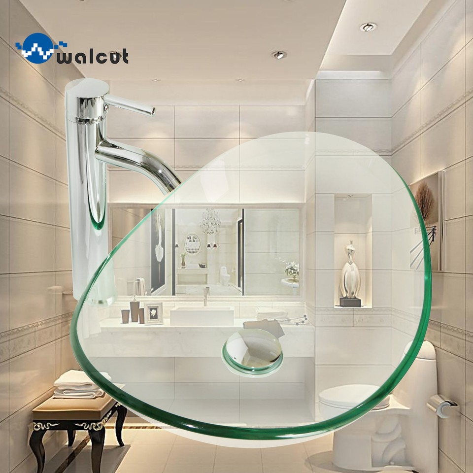 Bathroom Tempered Glass Clear Basin Vessel Sink Bowl With Faucet Set ...