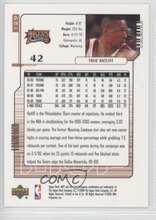 2000-01 Upper Deck MVP Theo Ratliff #129 | eBay