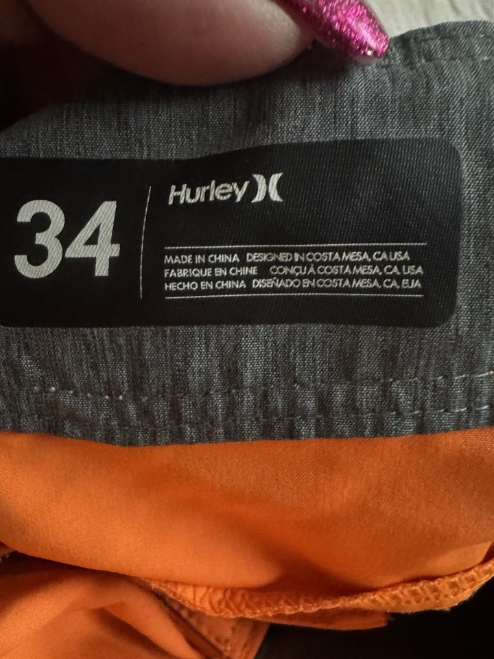 Hurley Board Shorts Orange with Black Logo Swim Trunks Drawstring Mens ...