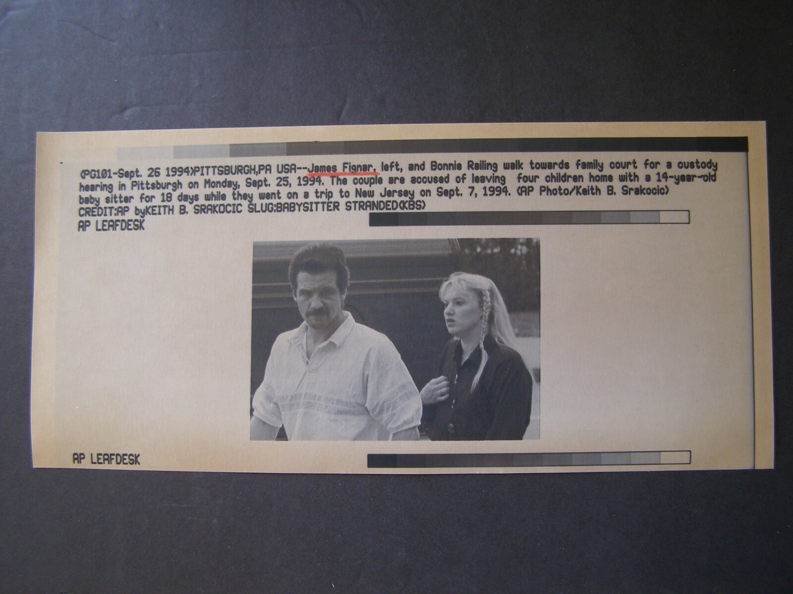 AP Wire Press Photo 1994 James Fignar & Bonnie Railing Heading to Court ...