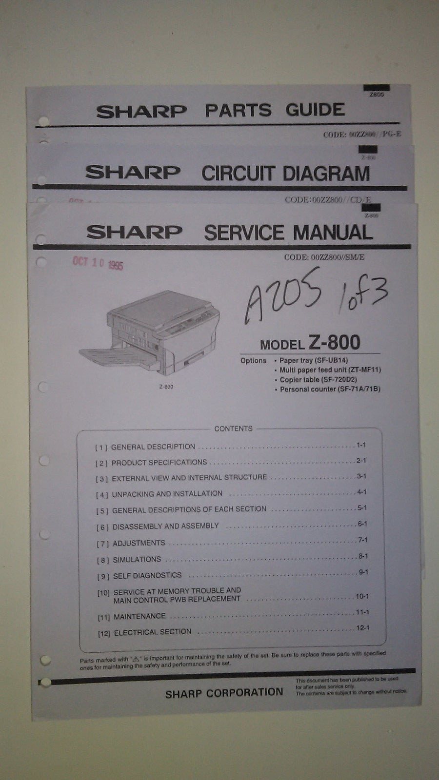 sharp service manual z-800 Copier part guide circuit diagram copy ...