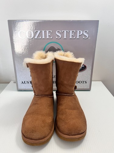 COZIE STEPS WOMENS AUSTRALIAN SHEEPSKIN BOOTS SZ 6 TOGGLE CHESTNUT ...