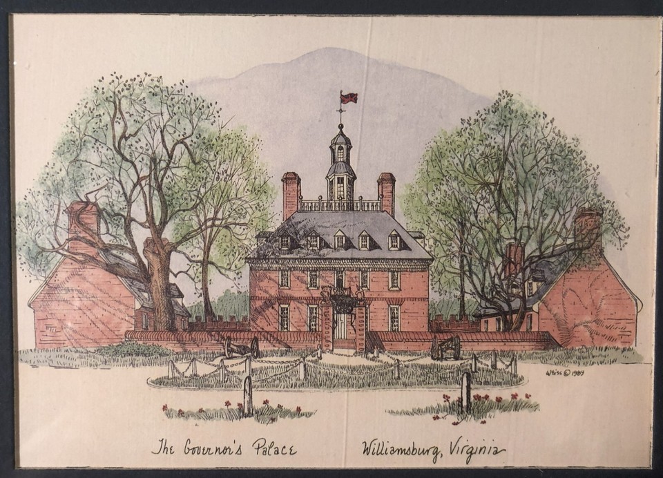 Vintage 1984 Weiss Watercolor Print of Governor’s Palace Williamsburg ...