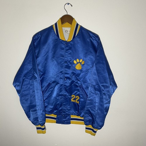 Vintage Paw print Betlin Blue Yellow Button Satin Jacket Size Large ...