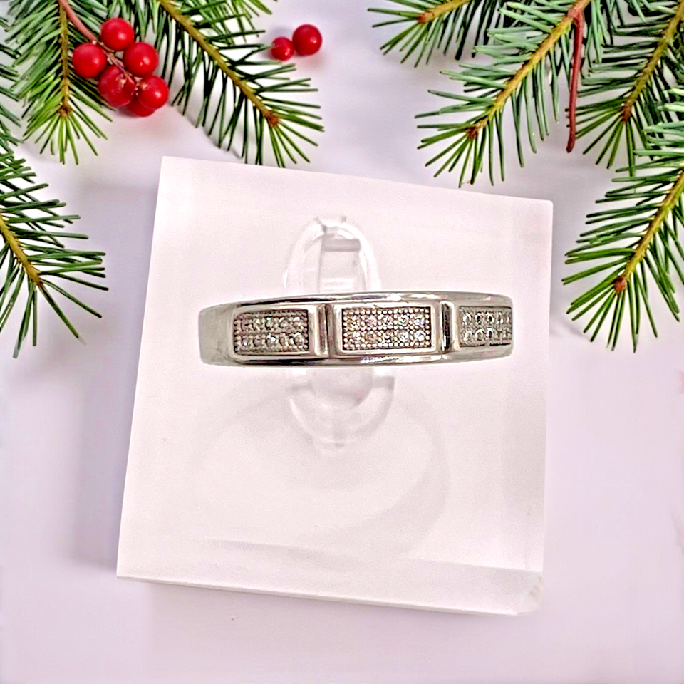 Men's BSI 925 Sterling Silver Cubic Zirconia Pave' Thin Band Ring, size ...