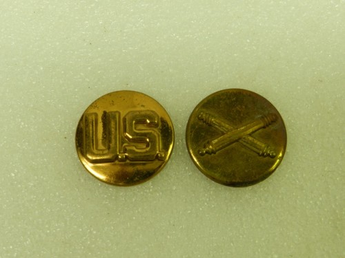 WW2 WWII US Army Enlisted Artillery And US Collar Disk Disc Set Brass ...
