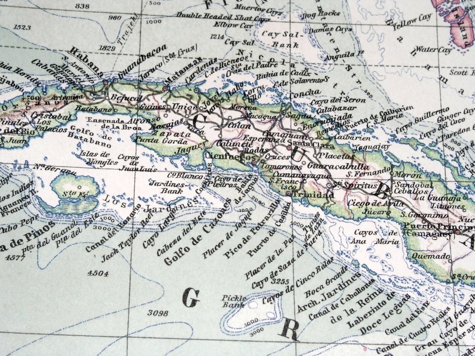 1927 MAP OF WEST INDIES CARIBBEAN ANTILLES CUBA FLORIDA BAHAMAS PUERTO ...