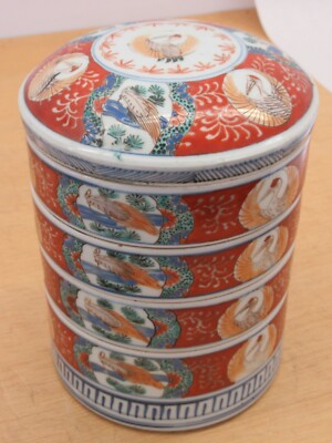 Antique Chinese/Japanses Jubako porcelain 5pc Stacking bowl set, bird ...