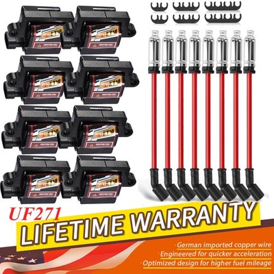 Red 8 Ignition Coils + Wires Tune up Kit For Chevy GMC 4.8L 5.3L 6.0L ...